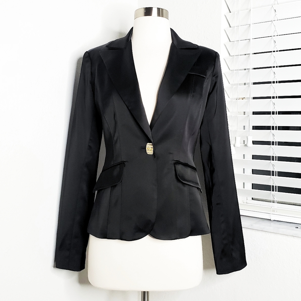 Cache Black Satin Blazer With Jewel Button 0. - Gem